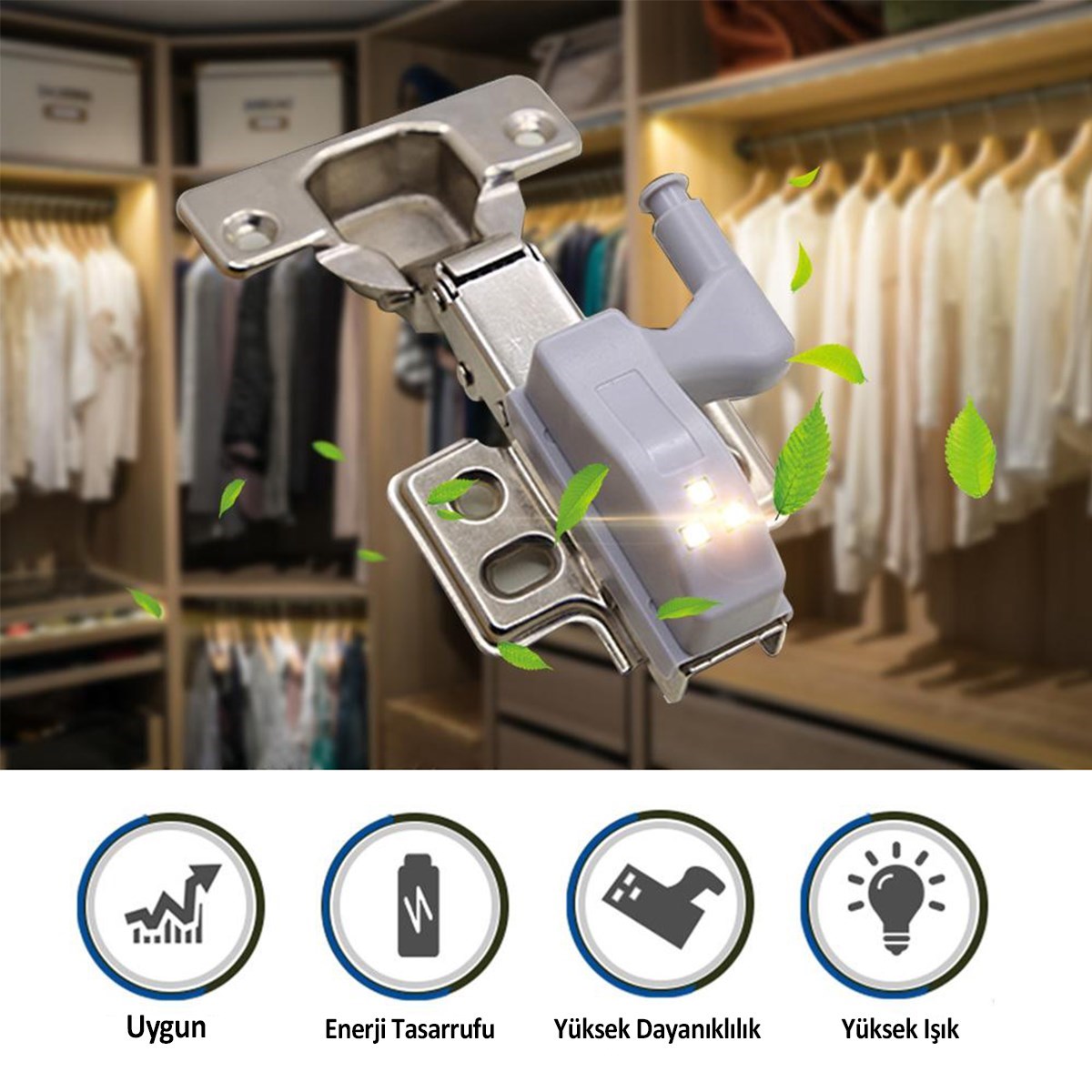 Gardrop Mutfak Dolap İçi Sensörlü Led Işık Aydınlatma 2li Menteşe Üstü ...