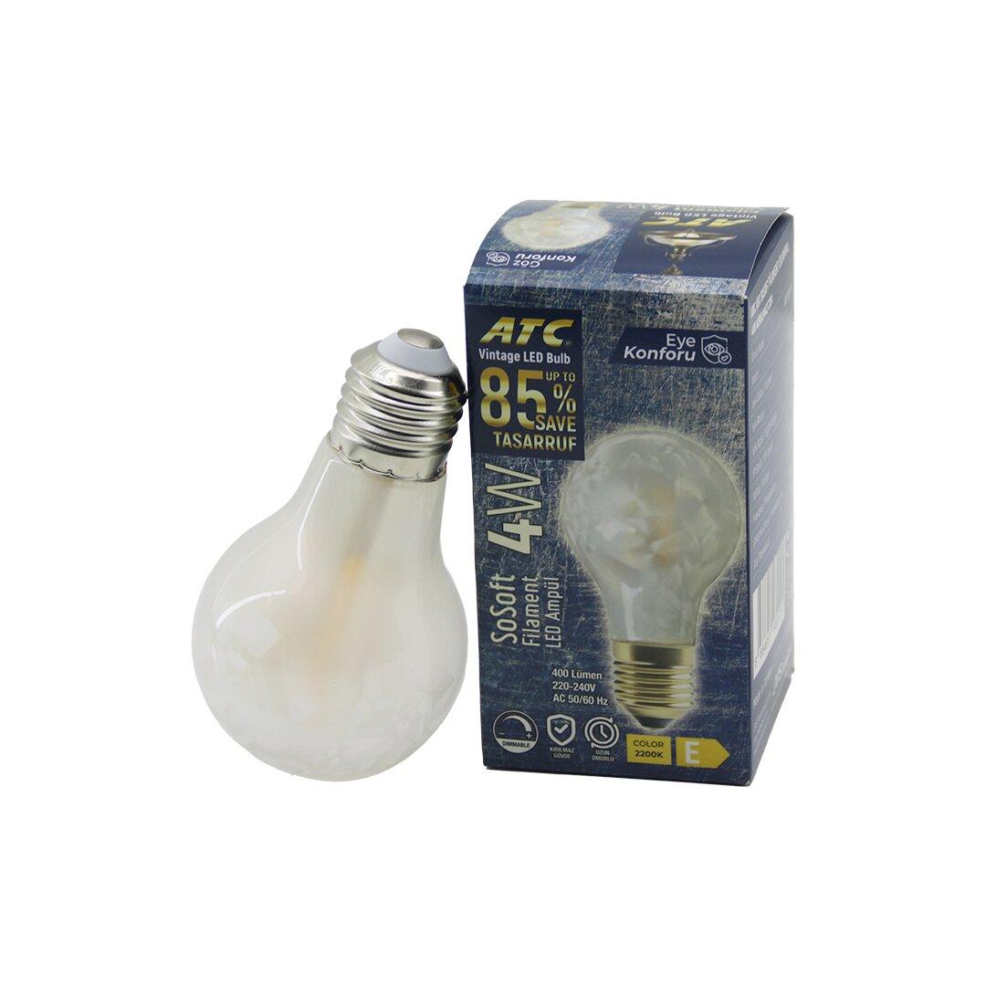 ATC-A60-SS VİNTAGE SOSOFT FİLAMENT 4W LED AMPUL LAMBA E27 KIRILMAZ PLASTİK CAM 400 LÜMEN 2200K ...