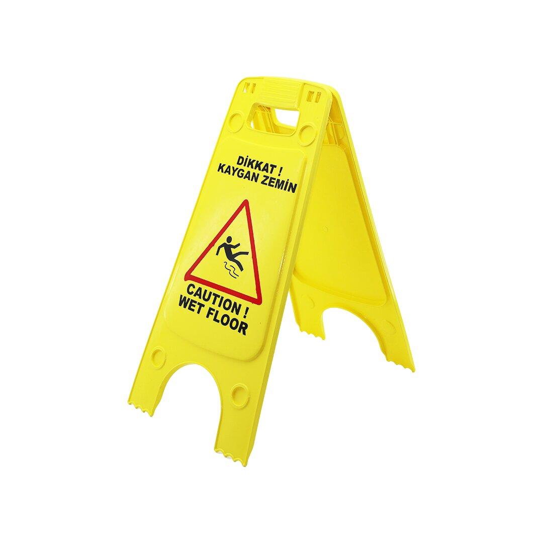 DİKKAT ! KAYGAN ZEMİN UYARI LEVHASI SARI PLASTİK ÇİFT YÖNLÜYÜ KSEKLİK ...